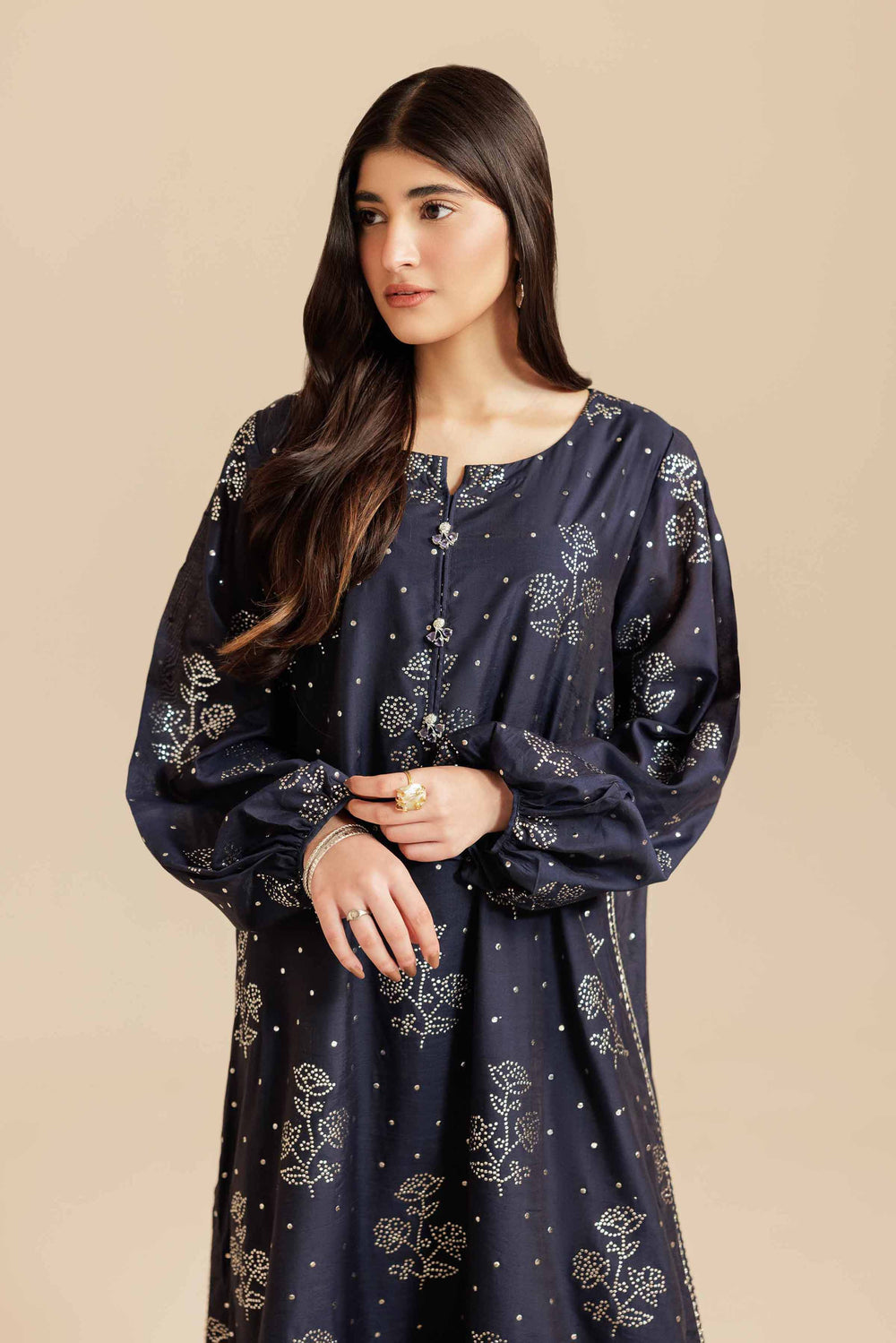 Buy Blue Solids Mukesh Work 1-piece ready to wear Shirt