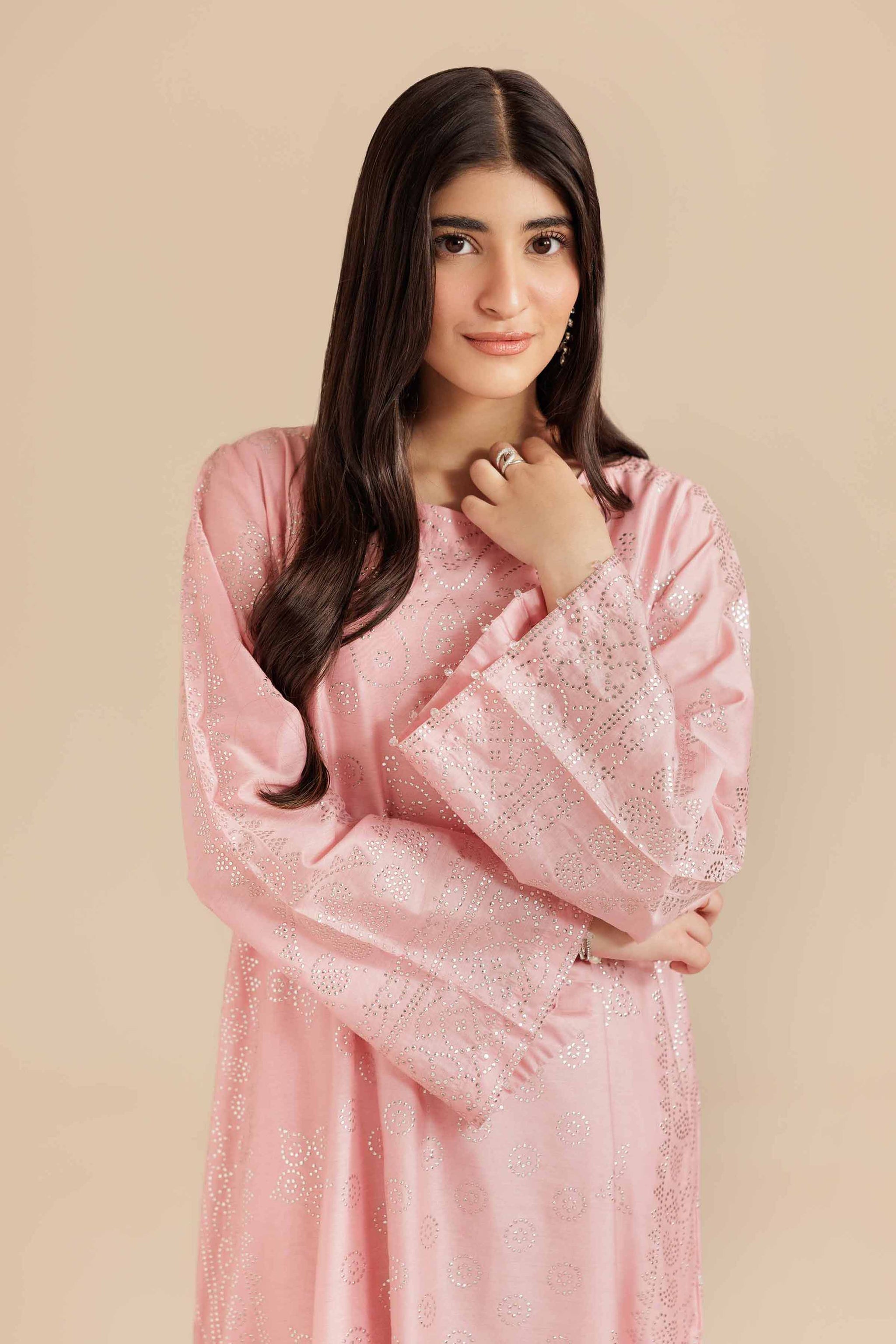 Buy Pink Solids Mukesh Work 1-piece ready to wear Shirt