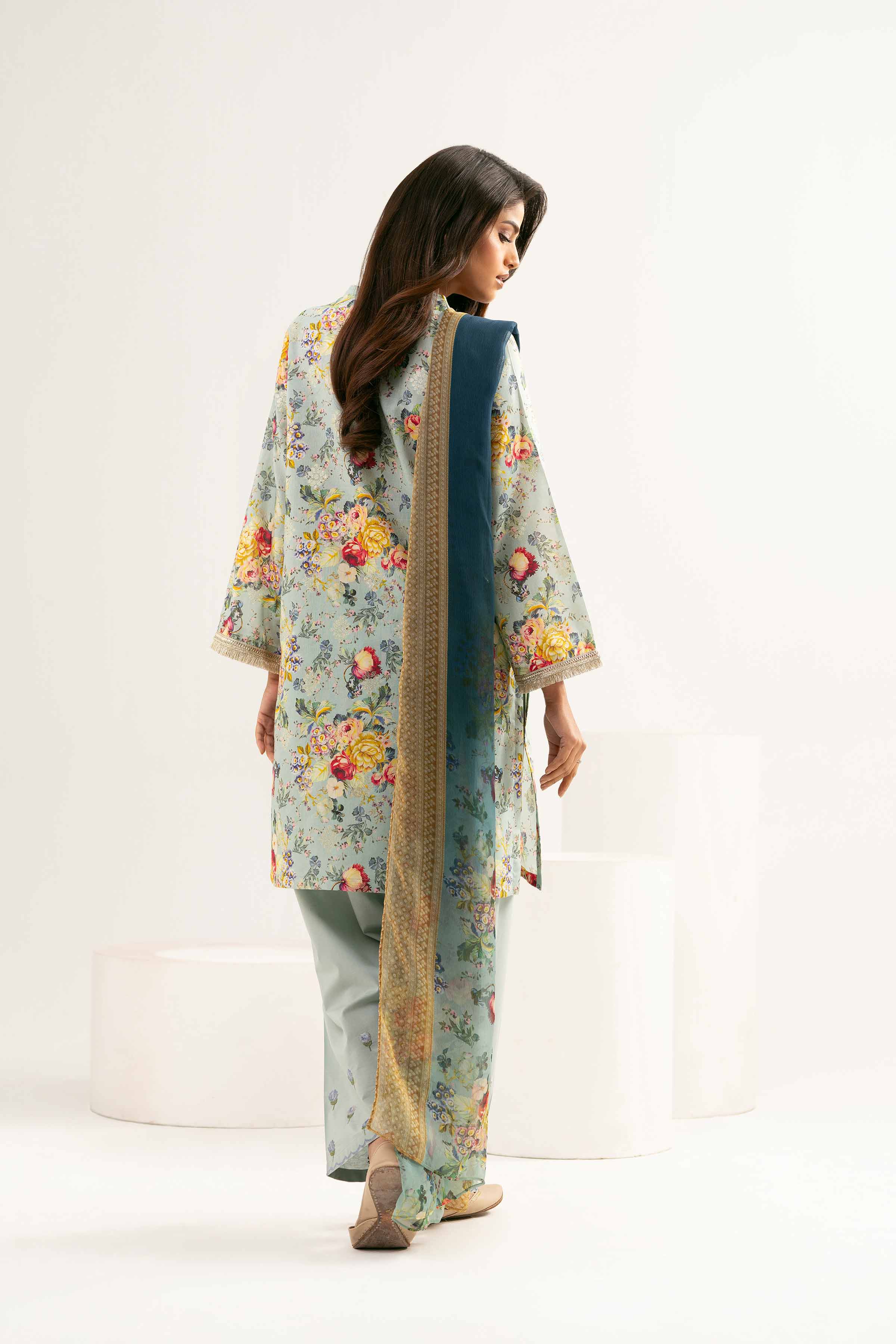 Buy Ice Blue Embroidered Lurix Jacquard 3-piece ready to wear Suit ...